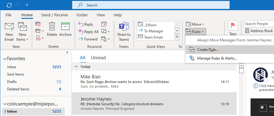 Outlook Inbox Rule : Handsfree IT Support Portal