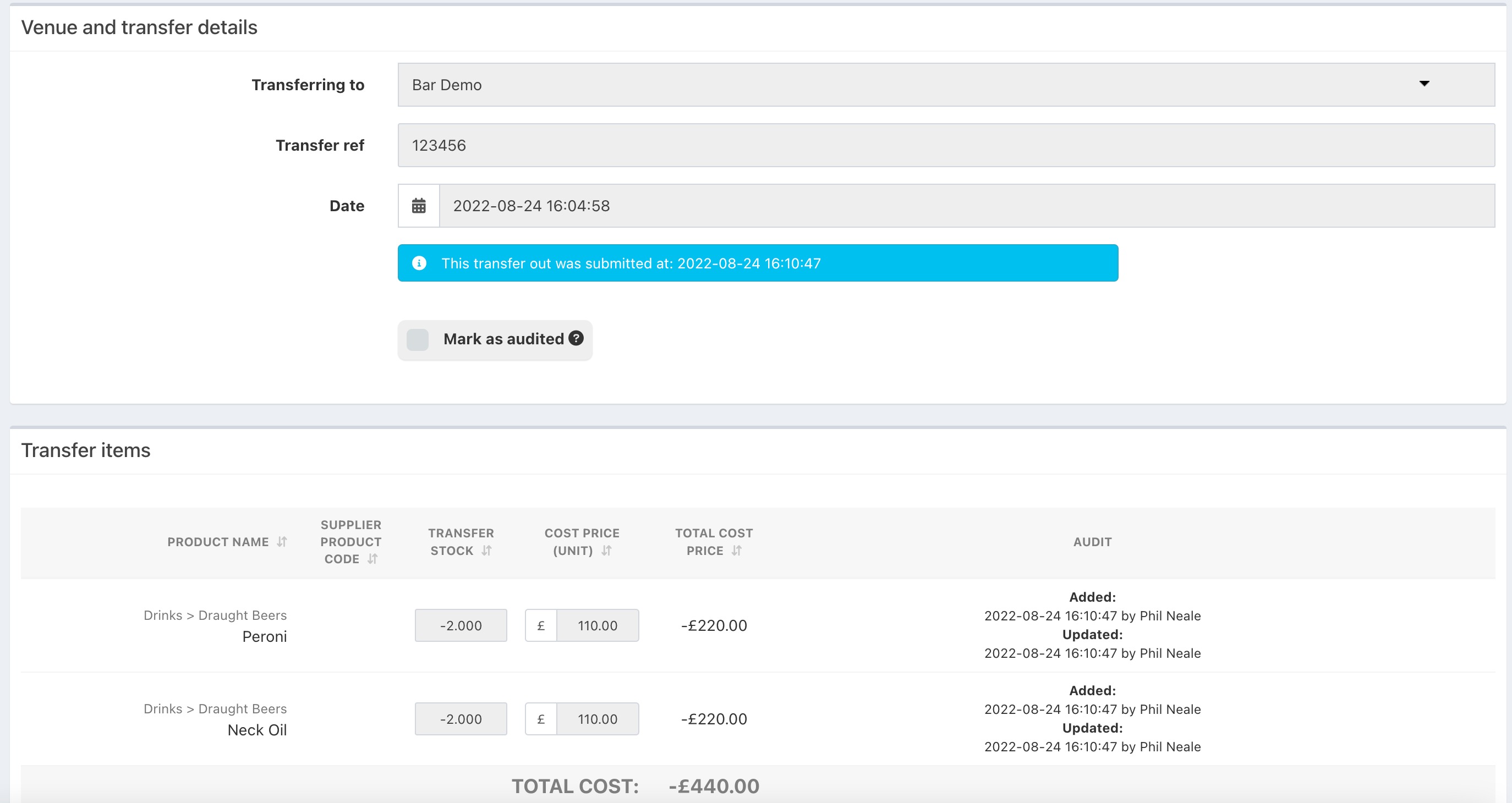 Stock transfers : Tabology
