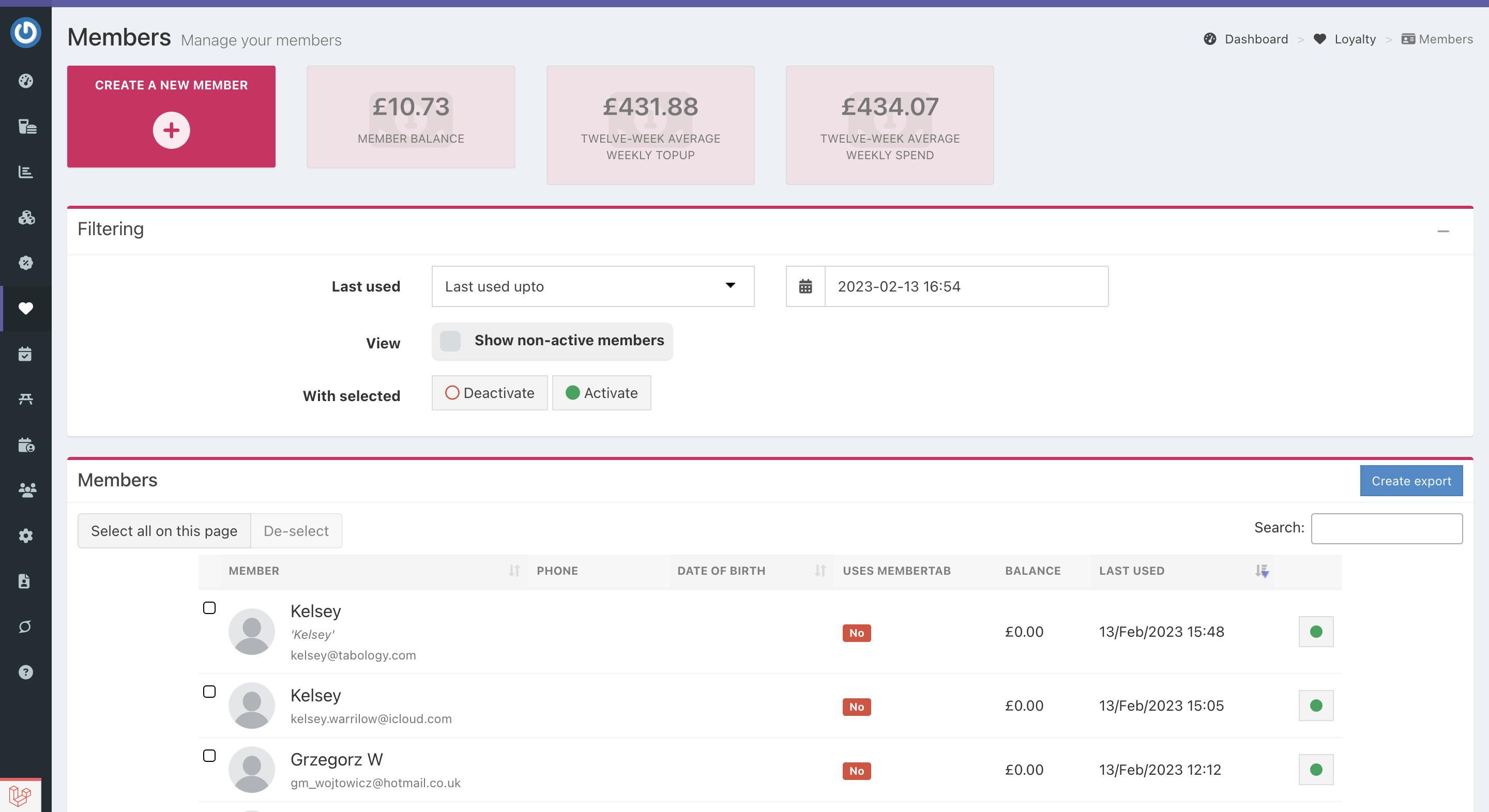 Deactivating & Reactivating members : Tabology