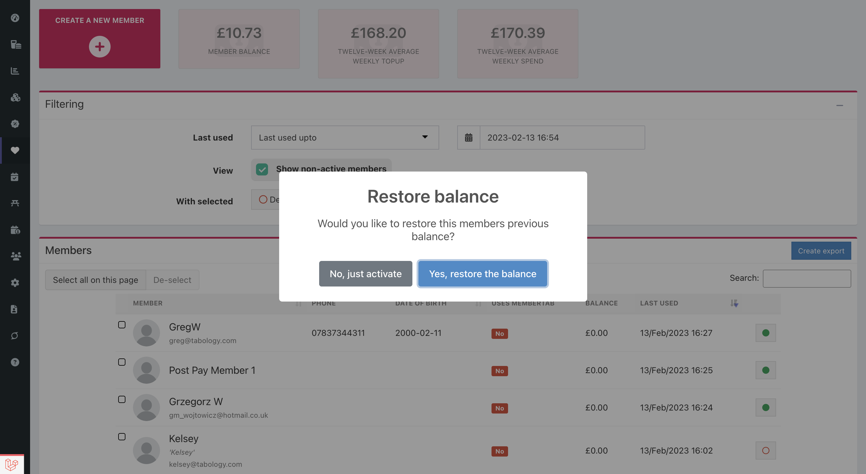 Deactivating & Reactivating members : Tabology