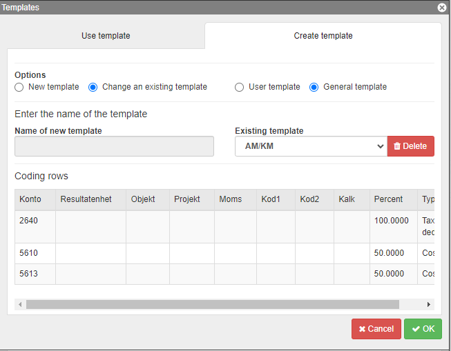 Create and delete Coding templates : MediusGo Customer Portal