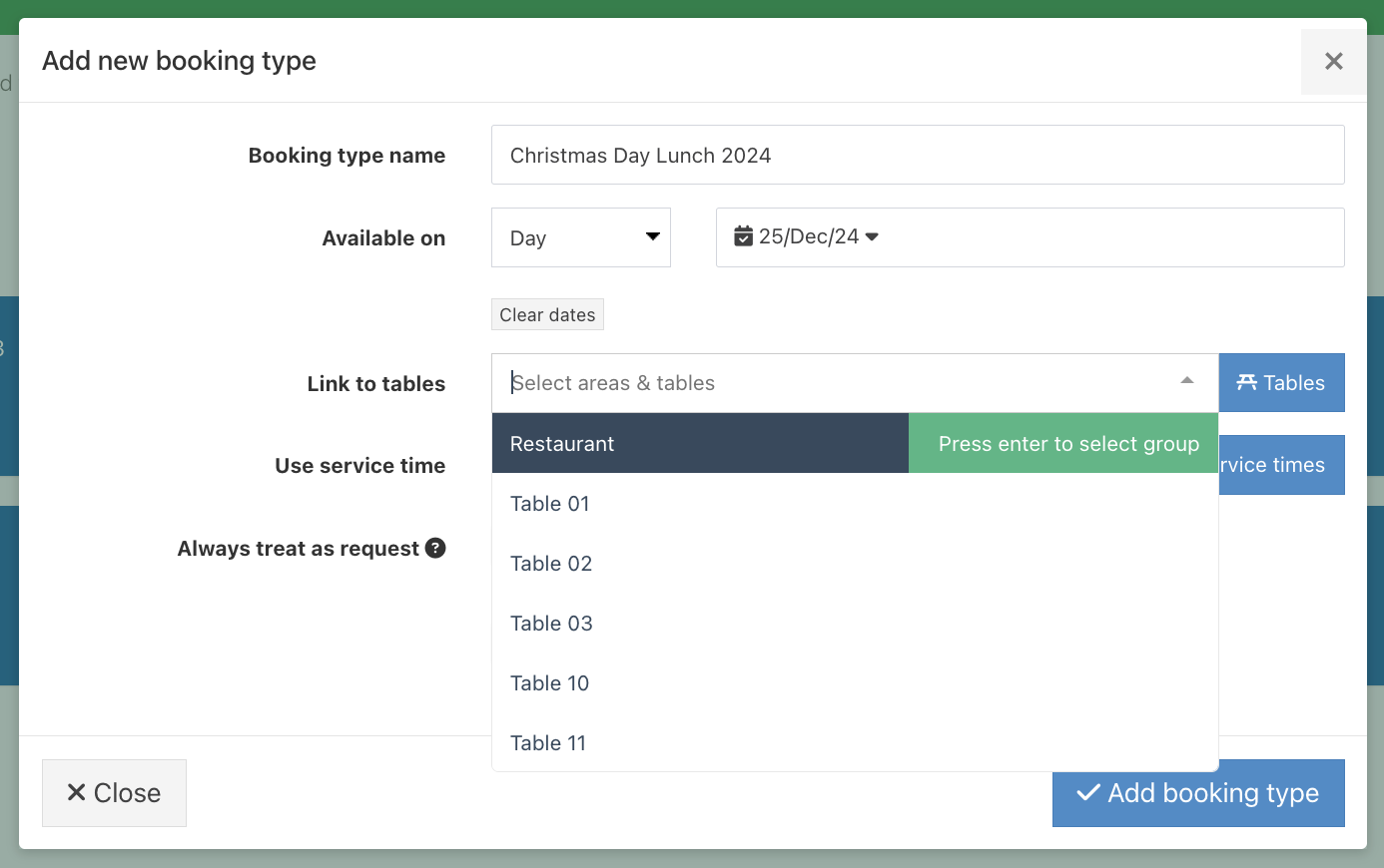 Adding booking types : Tabology