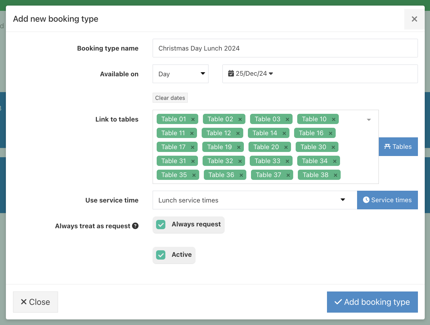 Adding booking types : Tabology