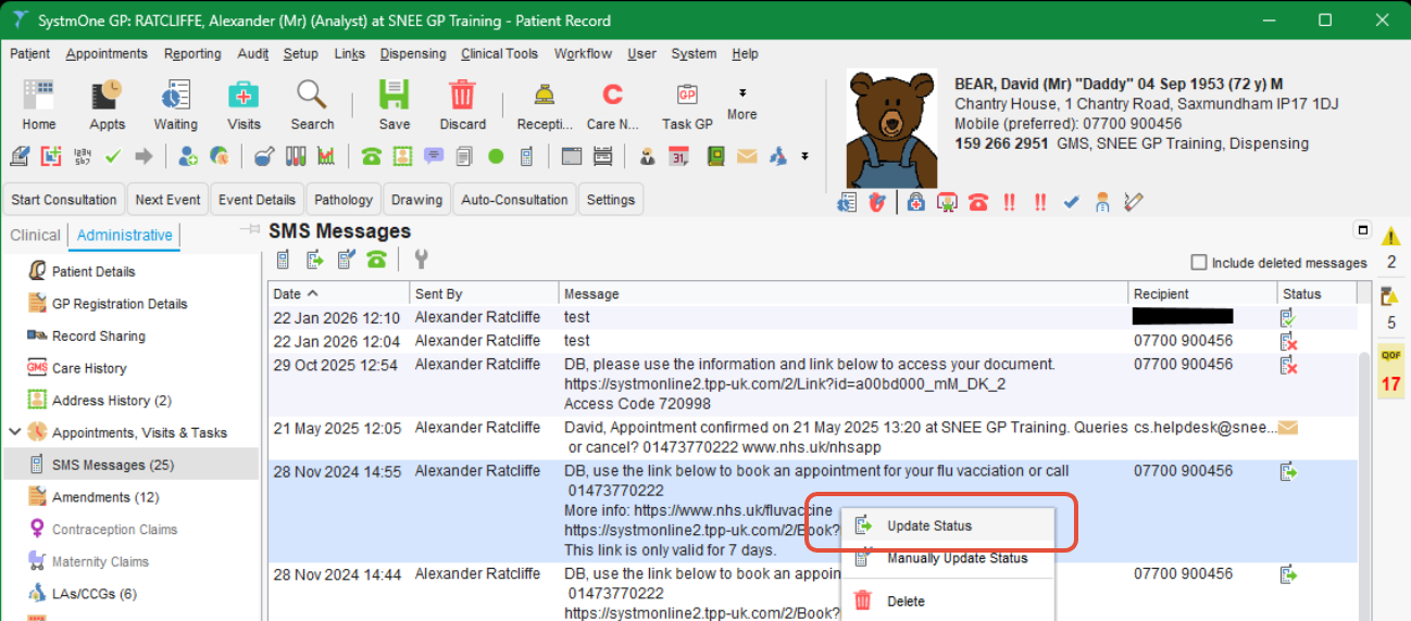SystmOne SMS delivery notifications : Clinical Systems Helpdesk