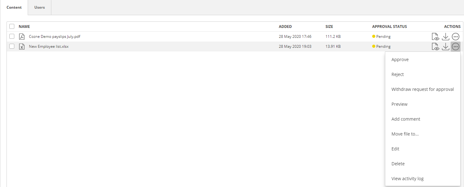 Approval Requests and File Approvals : Azets Cozone Support Portal
