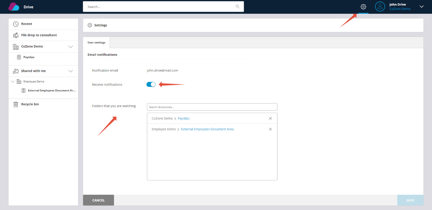 Drive User Notifications : Azets Cozone Support Portal