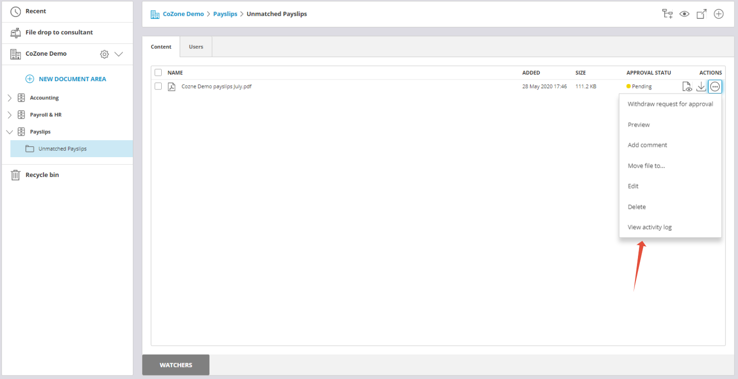 File Activity Log : Azets Cozone Support Portal