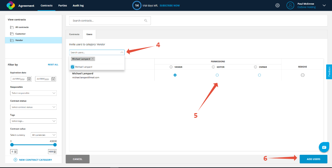 Sharing access to Agreement : Azets Cozone Support Portal