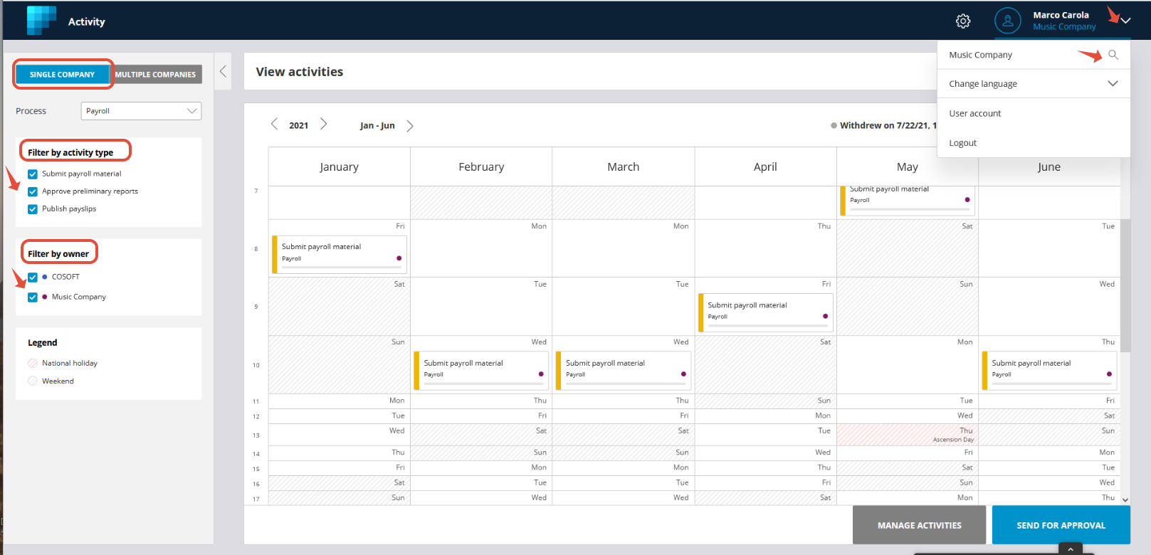 Activity year plan/calendar views : Azets Cozone Support Portal