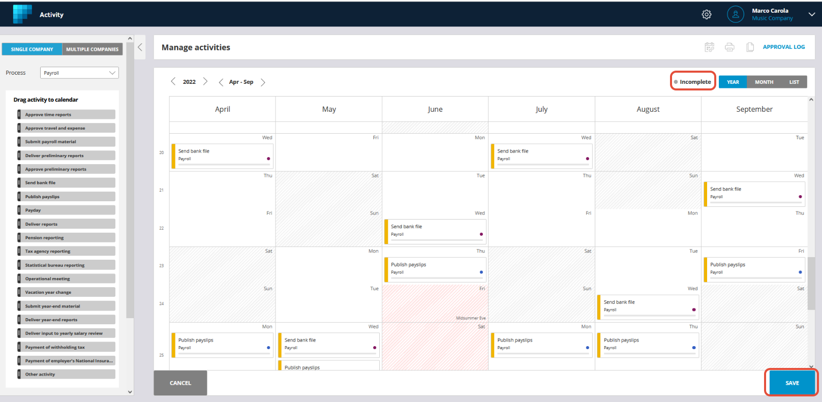 Year plan/calendar - create and manage : Azets Cozone Support Portal