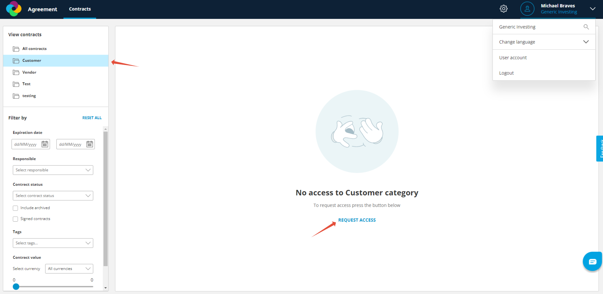 Access to a different company's Agreement account : Azets Cozone ...