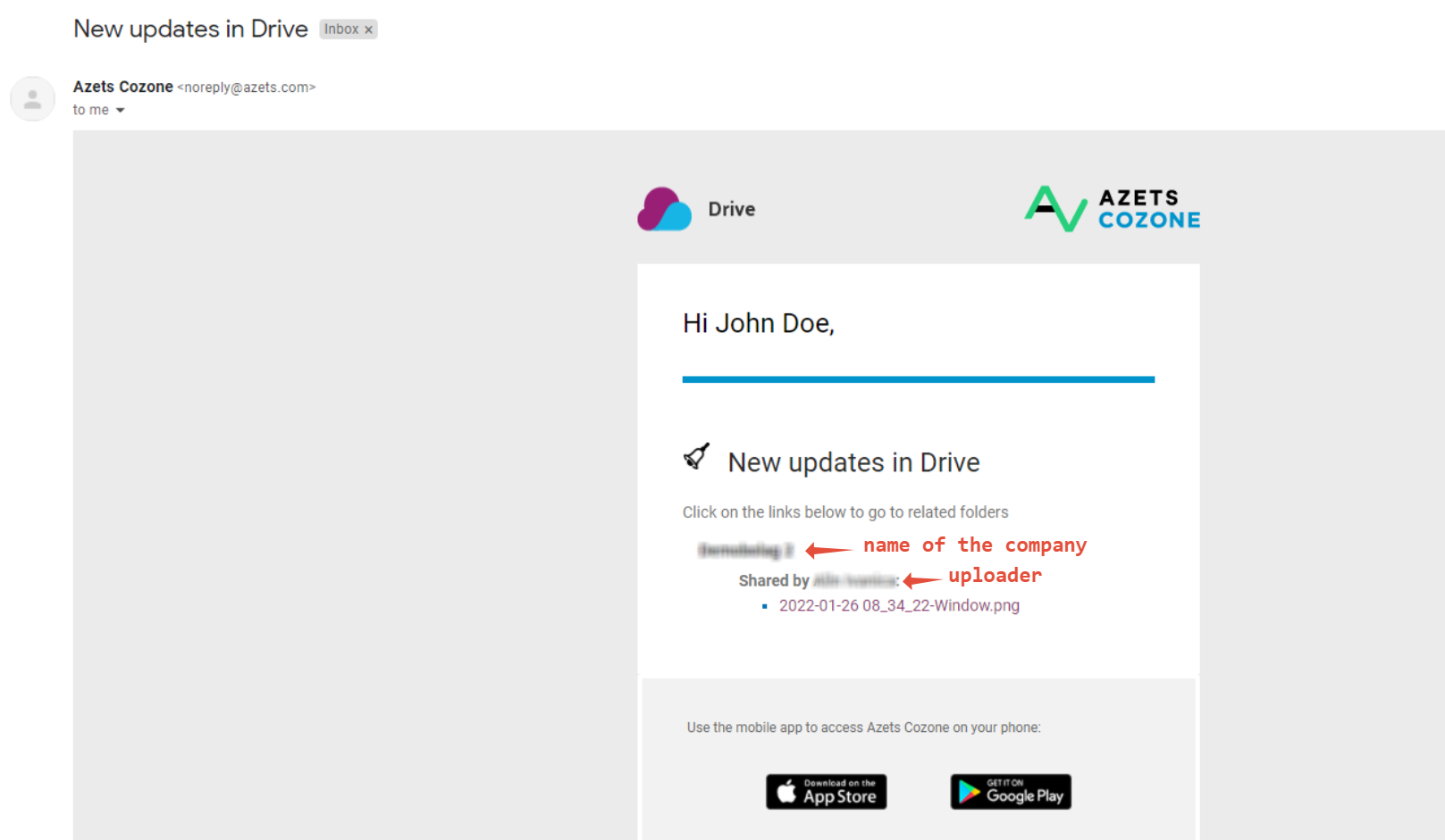 Email notifications for Drive : Azets Cozone Support Portal