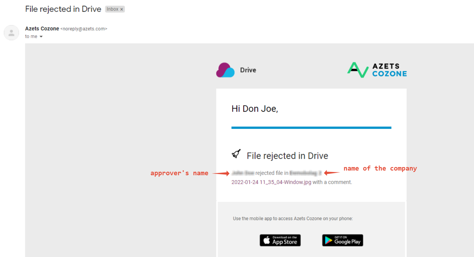 Email notifications for Drive : Azets Cozone Support Portal