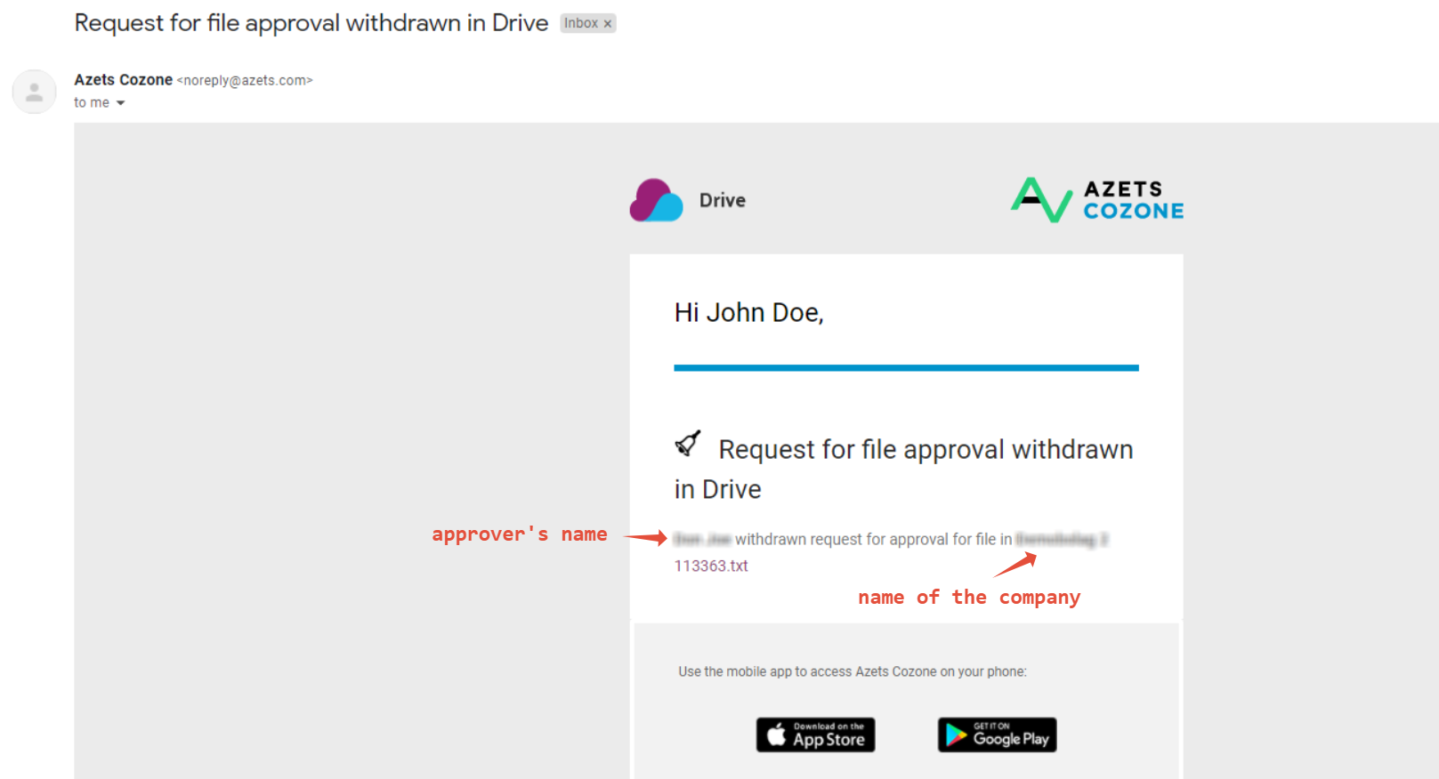 Email notifications for Drive : Azets Cozone Support Portal