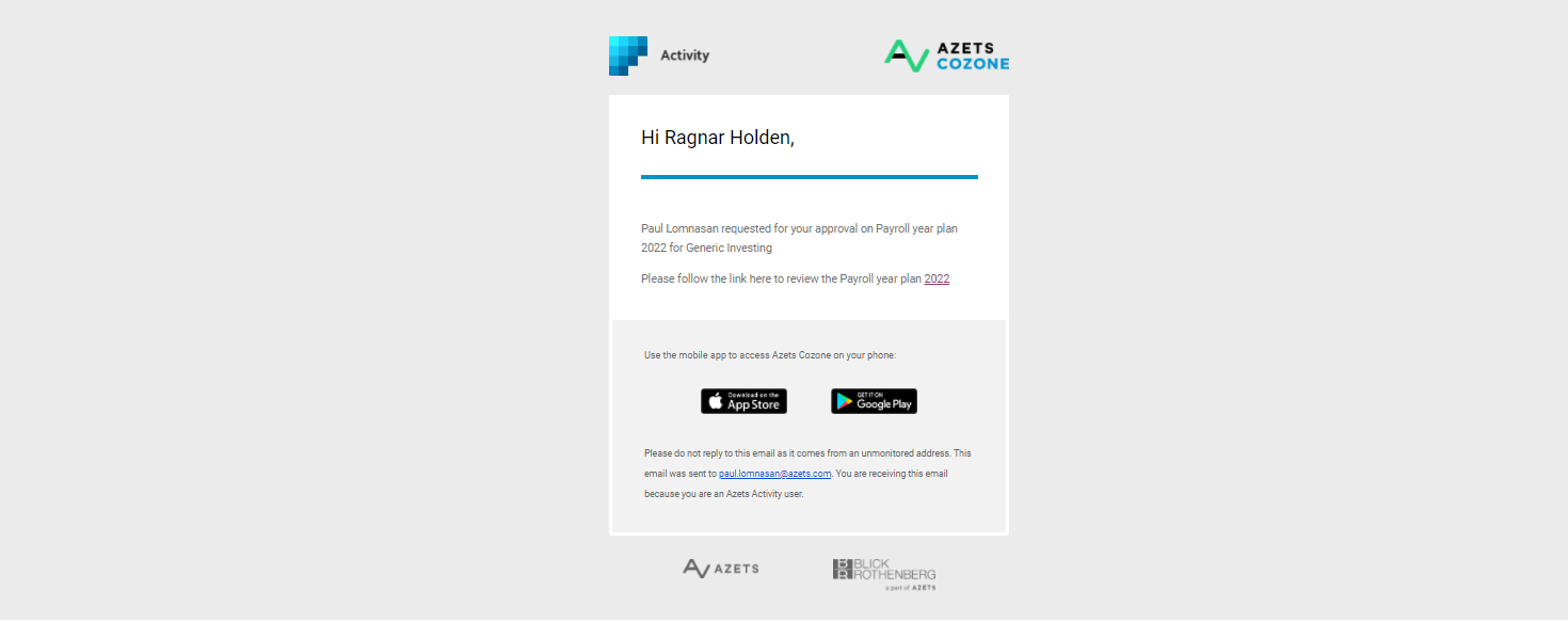 Activity notifications : Azets Cozone Support Portal