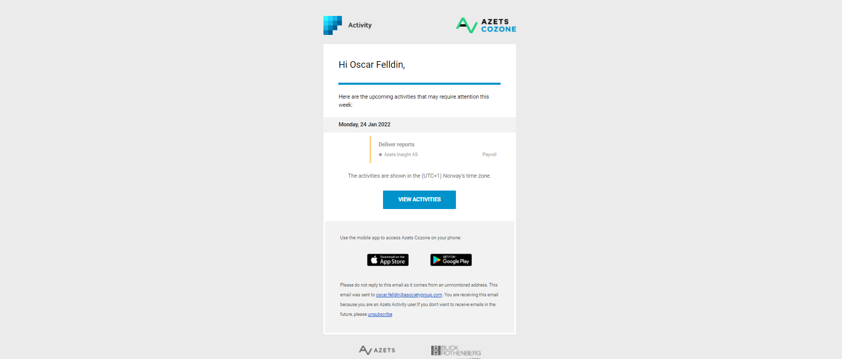 Activity notifications : Azets Cozone Support Portal