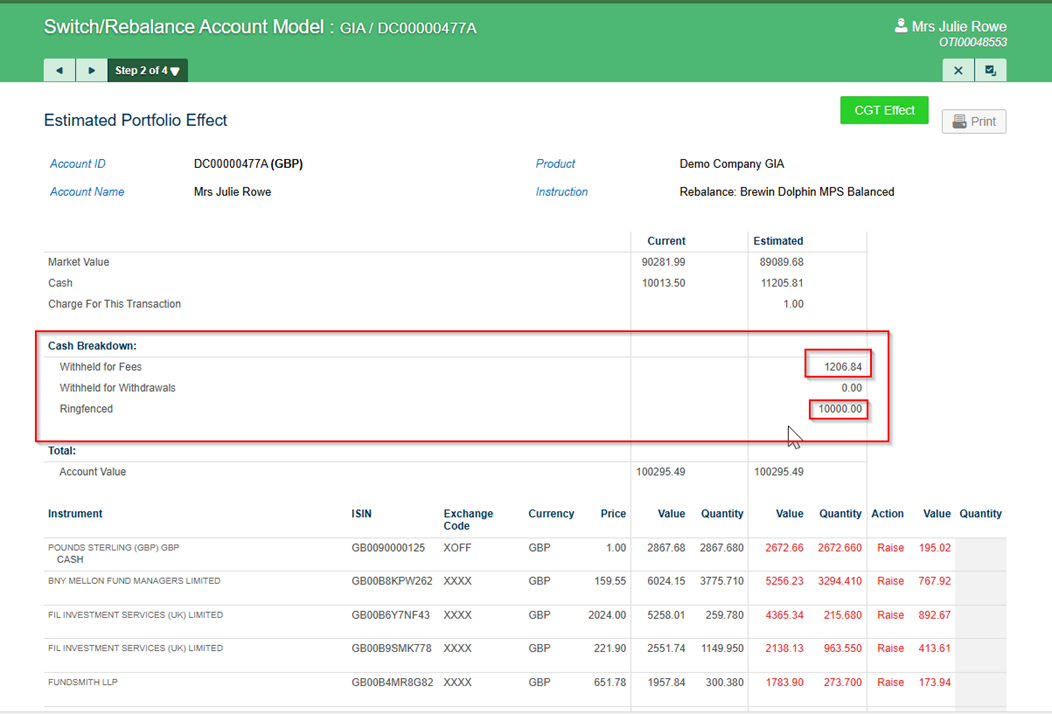 Update Ring-fenced Cash and Perform Raise Functionality : Knowledge base