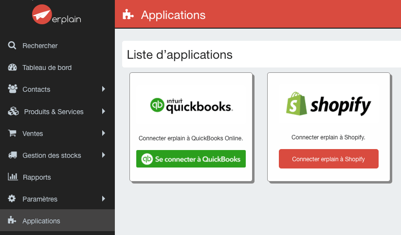 Connexion d'erplain à QuickBooks Online et Shopify : erplain