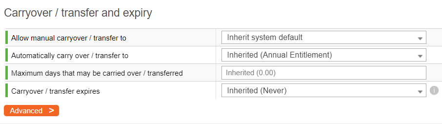 Configuring Carryover - User - Advanced Entitlement mode : Edays ...
