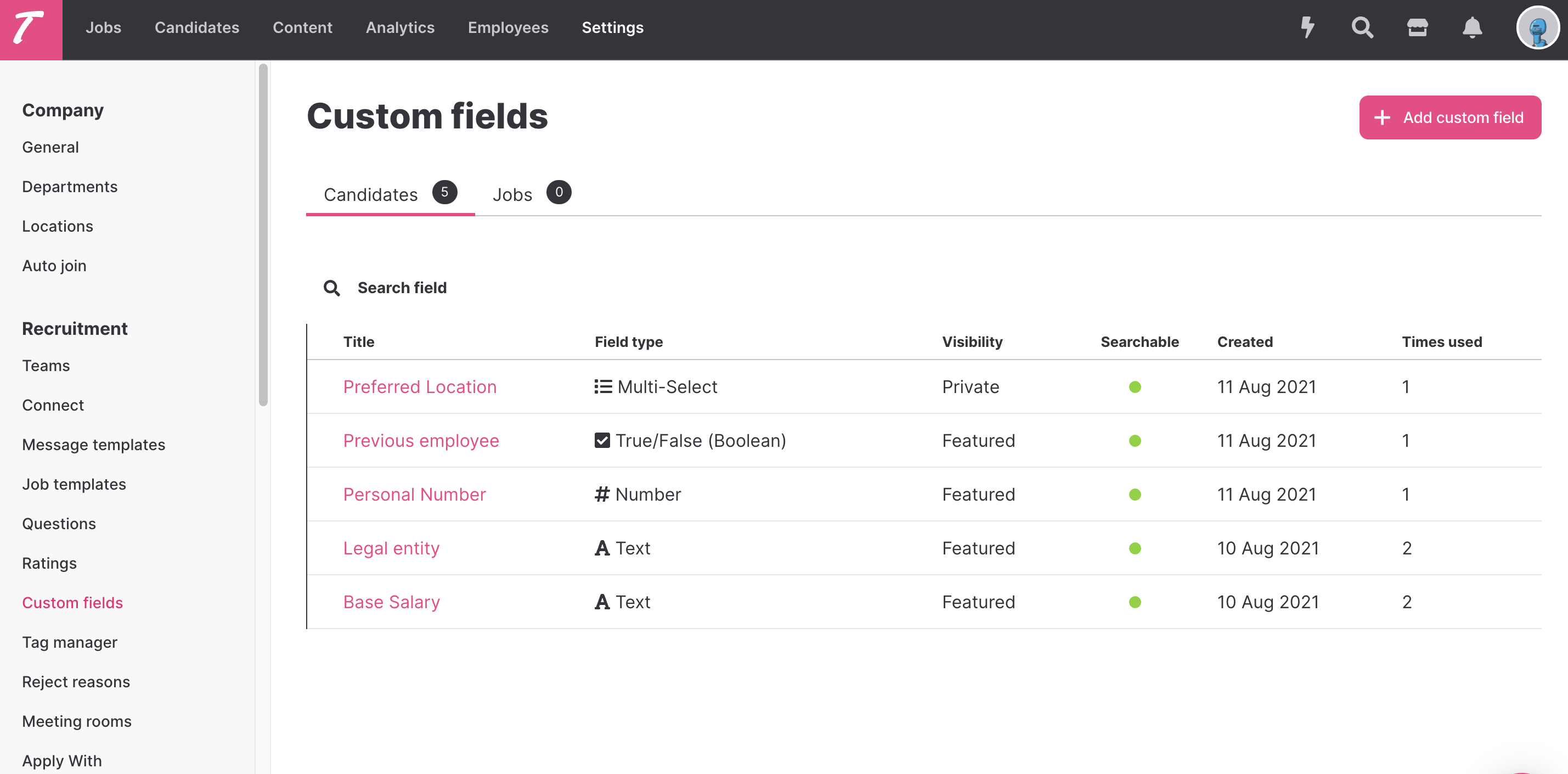 Mapping Teamtailor Custom Fields To Oneflow Data Fields Oneflow Help