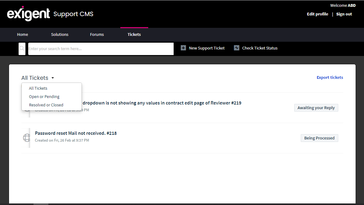 Quick guide to check tickets in progress. : Support CMS