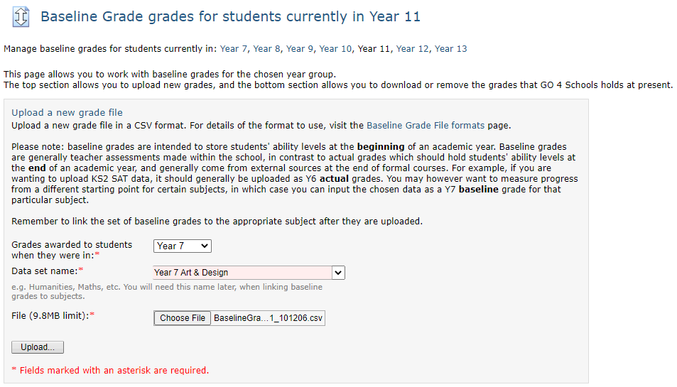 Baseline grades : GO 4 Schools