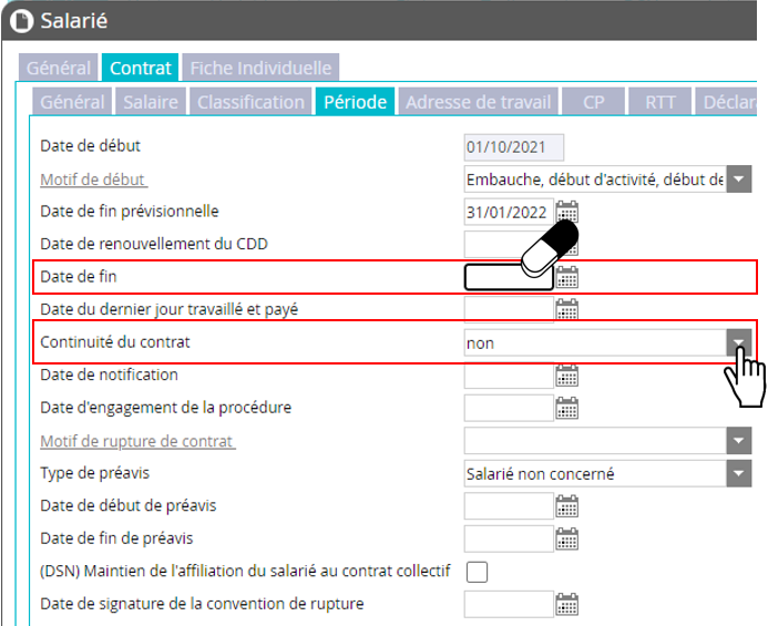 Supprimer une date de Fin de validité (Migration) : aideRH Inextenso