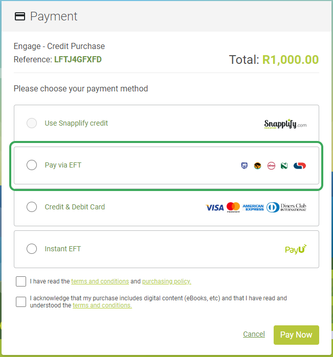 Generating an invoice for Engage account balance top-ups : Snapplify