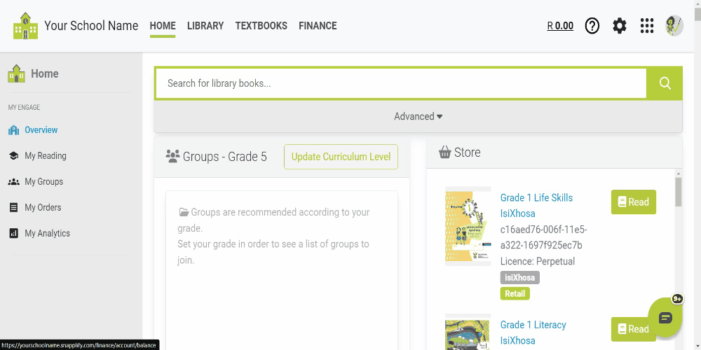 Loading your Engage account balance : Snapplify