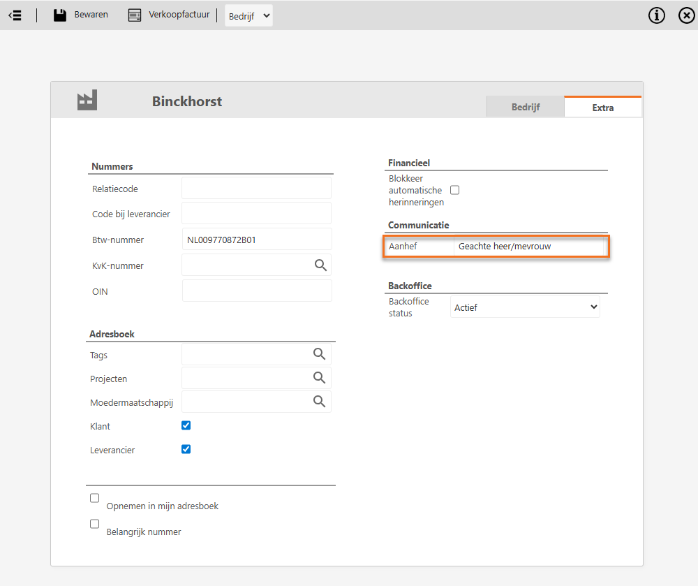 Verkoop Standaard - Veld 'Aanhef' vertalen bij relatie (verkoopfactuur ...