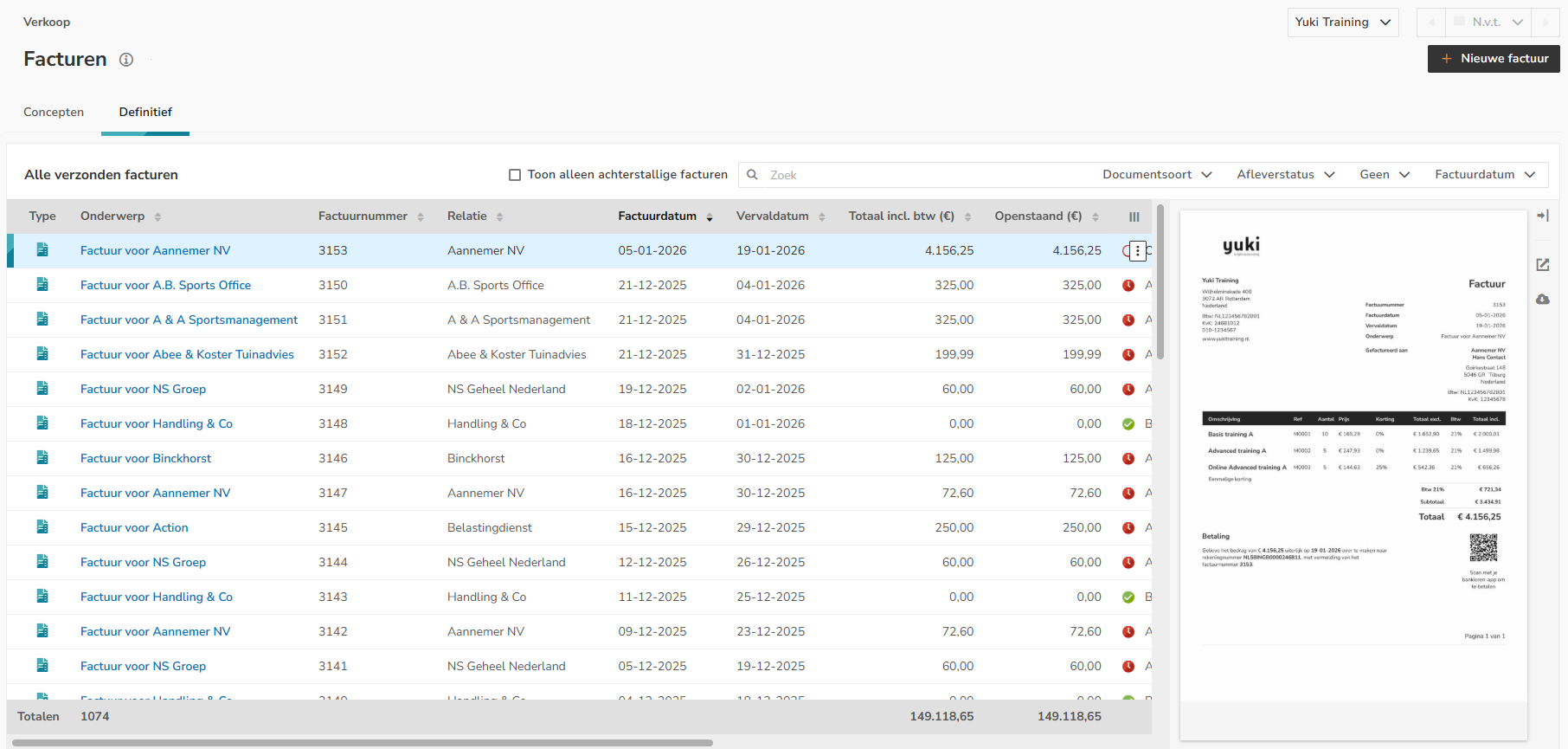 Sales Standard - Finalized sales invoices : Yuki Support Nederland