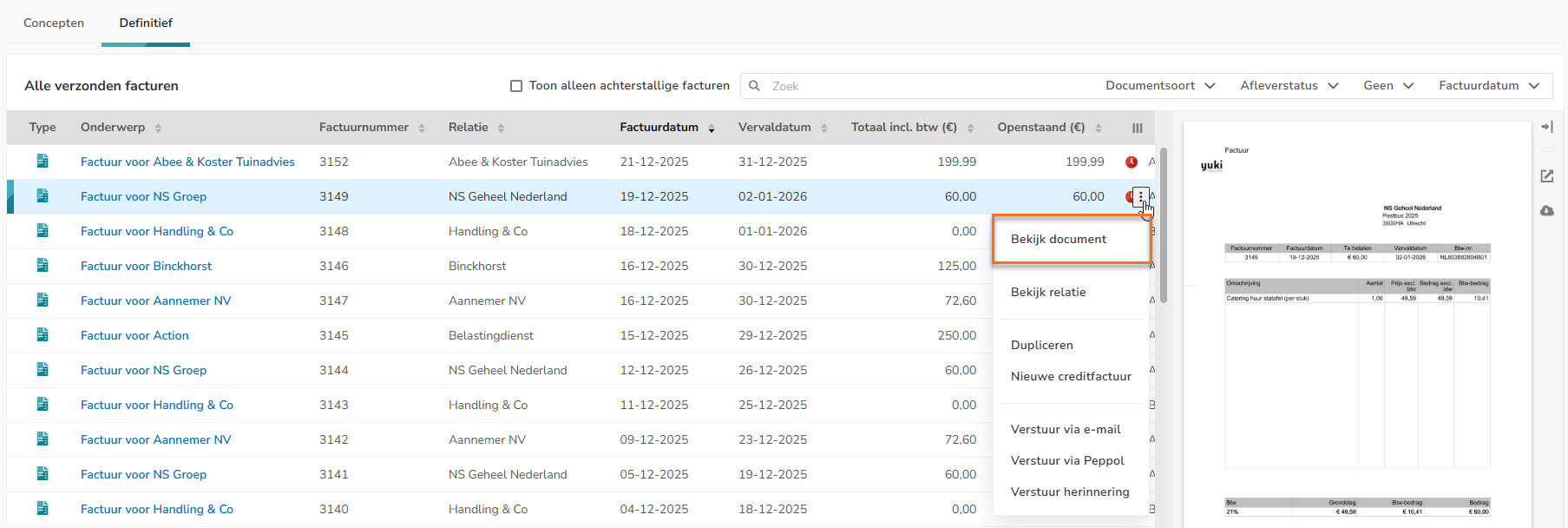 Sales Standard - Finalized sales invoices : Yuki Support Nederland