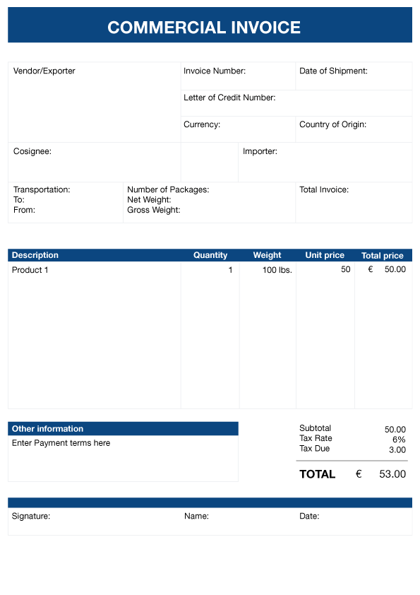 Commercial Invoice Template For Your Needs