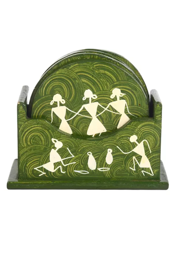 Tea Coster - Round - Hand Painted Warli Painting