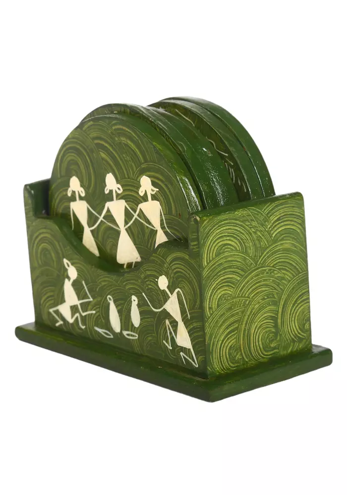 Tea Coster - Round - Hand Painted Warli Painting