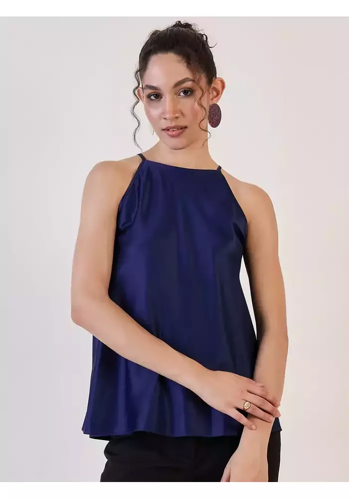 Satin Halter Neck Blue Top