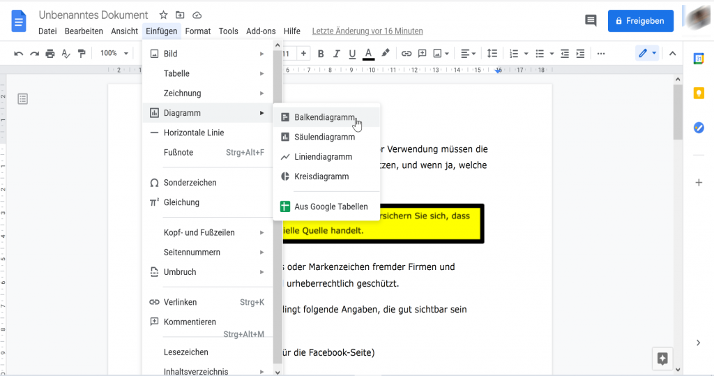 Google Docs: Textfeld, Diagramme und Tabellen einfügen