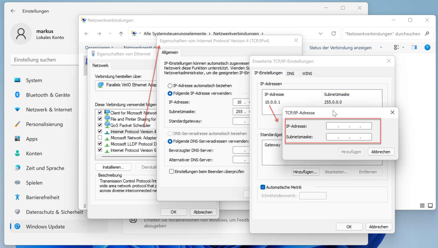 Wie kann man einem Windows-PC zwei IPv4-Adressen zuweisen?