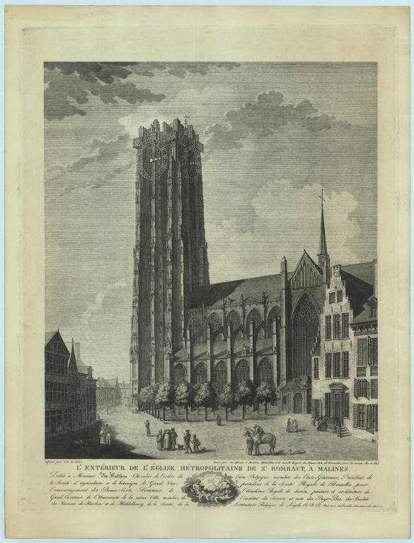 De Sint-Romboutskathedraal, met duidelijk zichtbaar de wijzerplaten aan ...