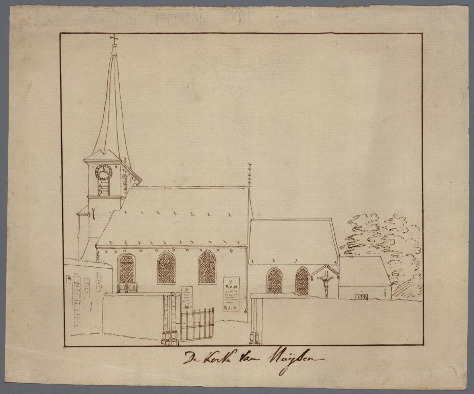 De Sint-Lambertuskerk van Muizen, vanaf Dorpsplaats, 19de eeuw ...