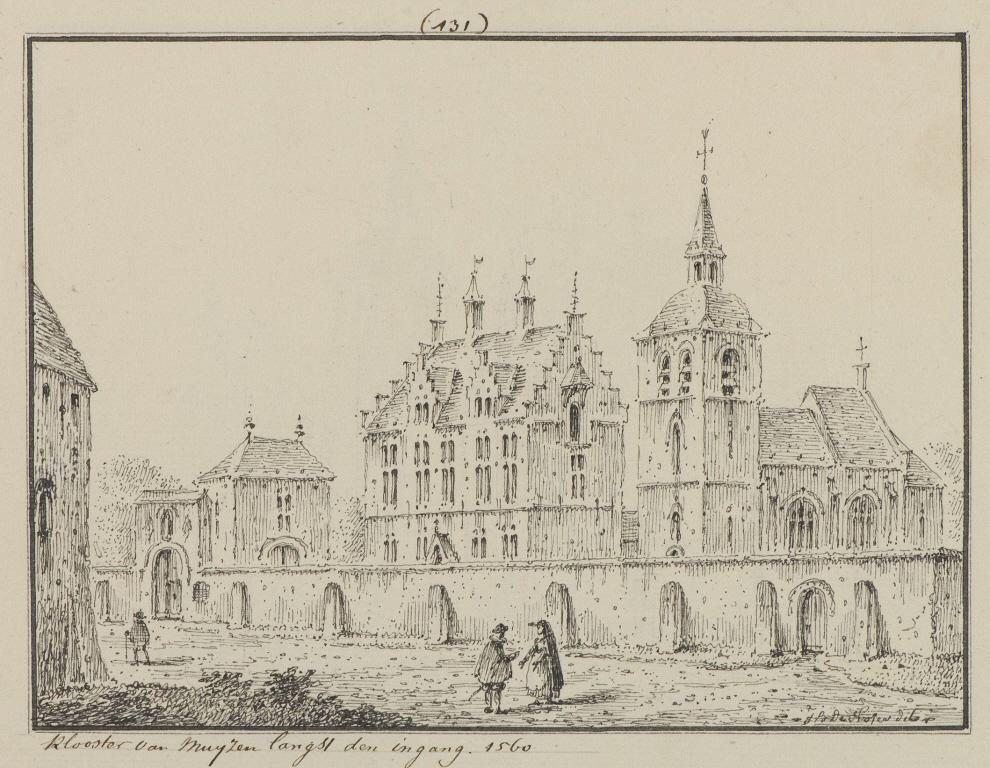 Het klooster van Muizen gezien langs de ingang, 1560 | Regionale Beeldbank